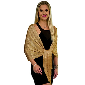 ShineGlitz Shawls and Wraps for Evening Dresses, Metallic Glitter Shawls for Women, Sparkling Wedding Metallic Gold Shawl Gift