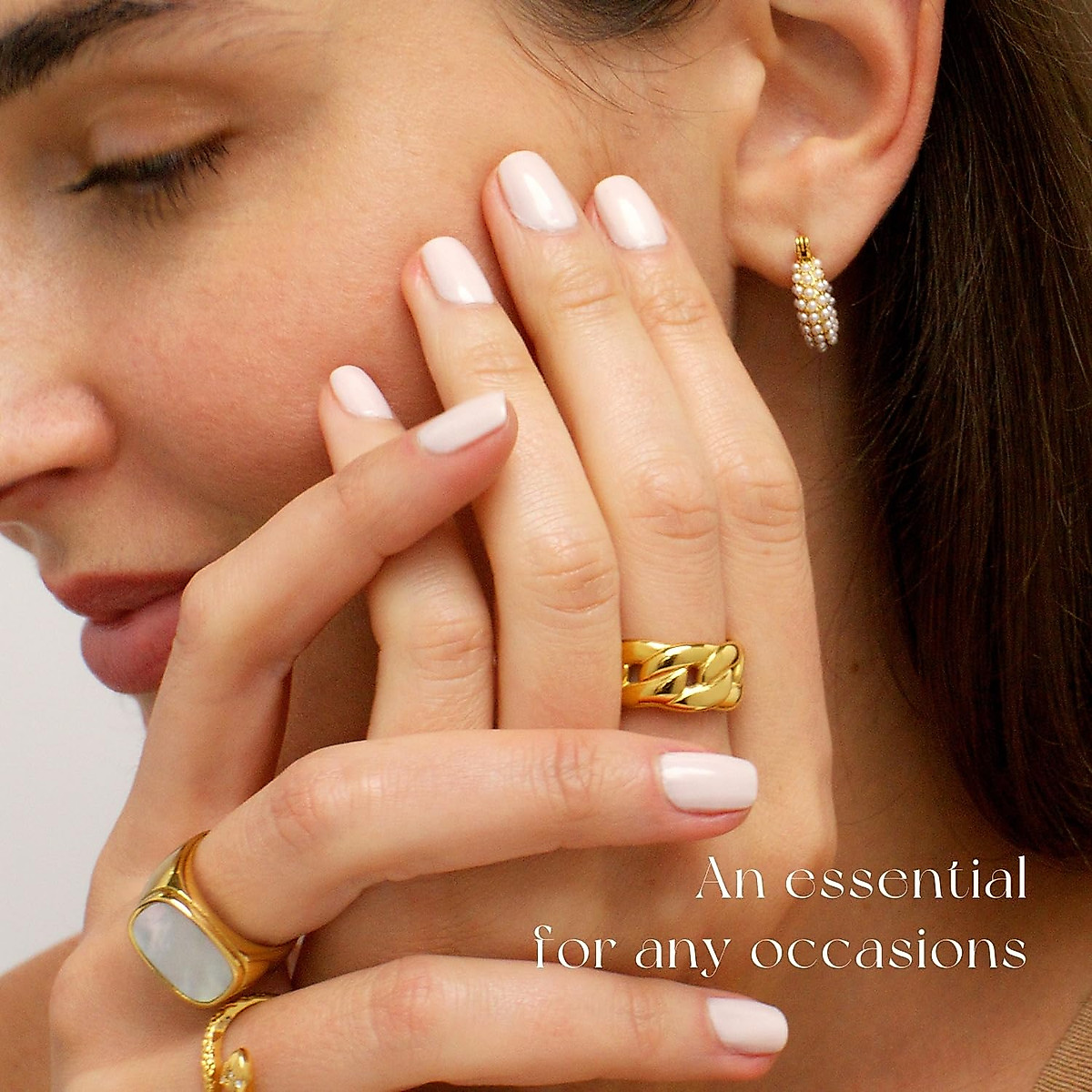 BENIQUE Gold Chunky Statement Rings for Women, Link Chain Tarnish-Resistant 18k Gold Plated Stainless Steel Size 5 6 7 8 9 10 11 (LinkChain/8)