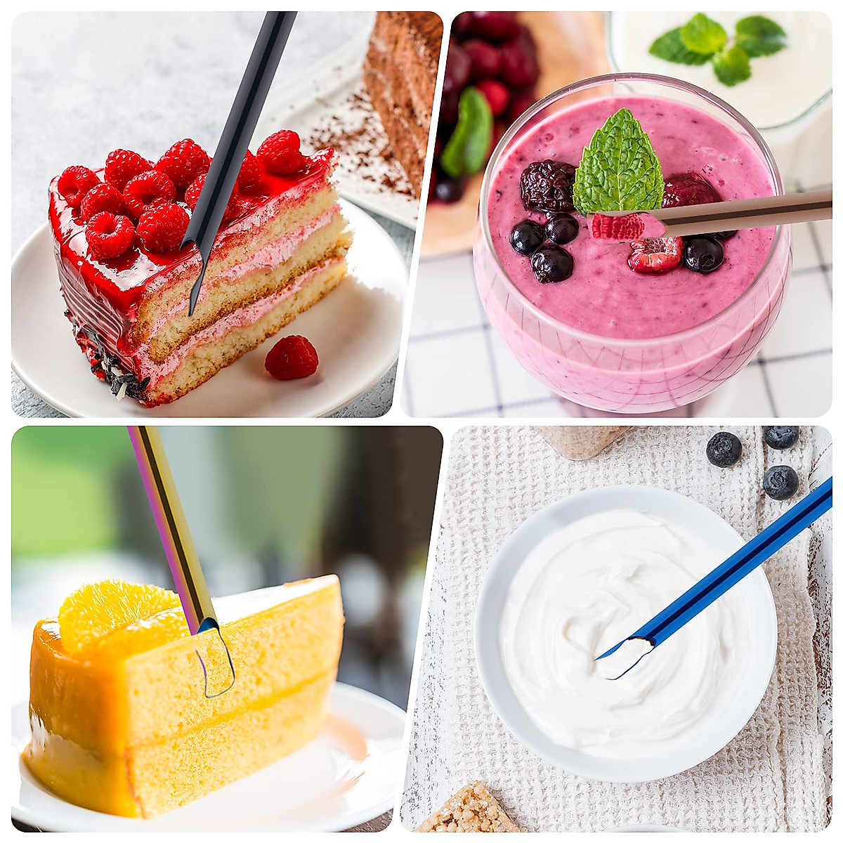 EORTA 7 Pcs/Set Drinking Spoon Straws Stainless Steel Two-In-One Reusable Stirring Spoon Wide Opening 0.4 inch Smoothie Straws Kitchen Utensil for Juice Soups Milkshake Smoothies Ice Cream, 7 Colors