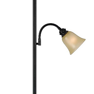 Benjara Metal Body Torchiere Floor Lamp with Attached Reading Light, Black