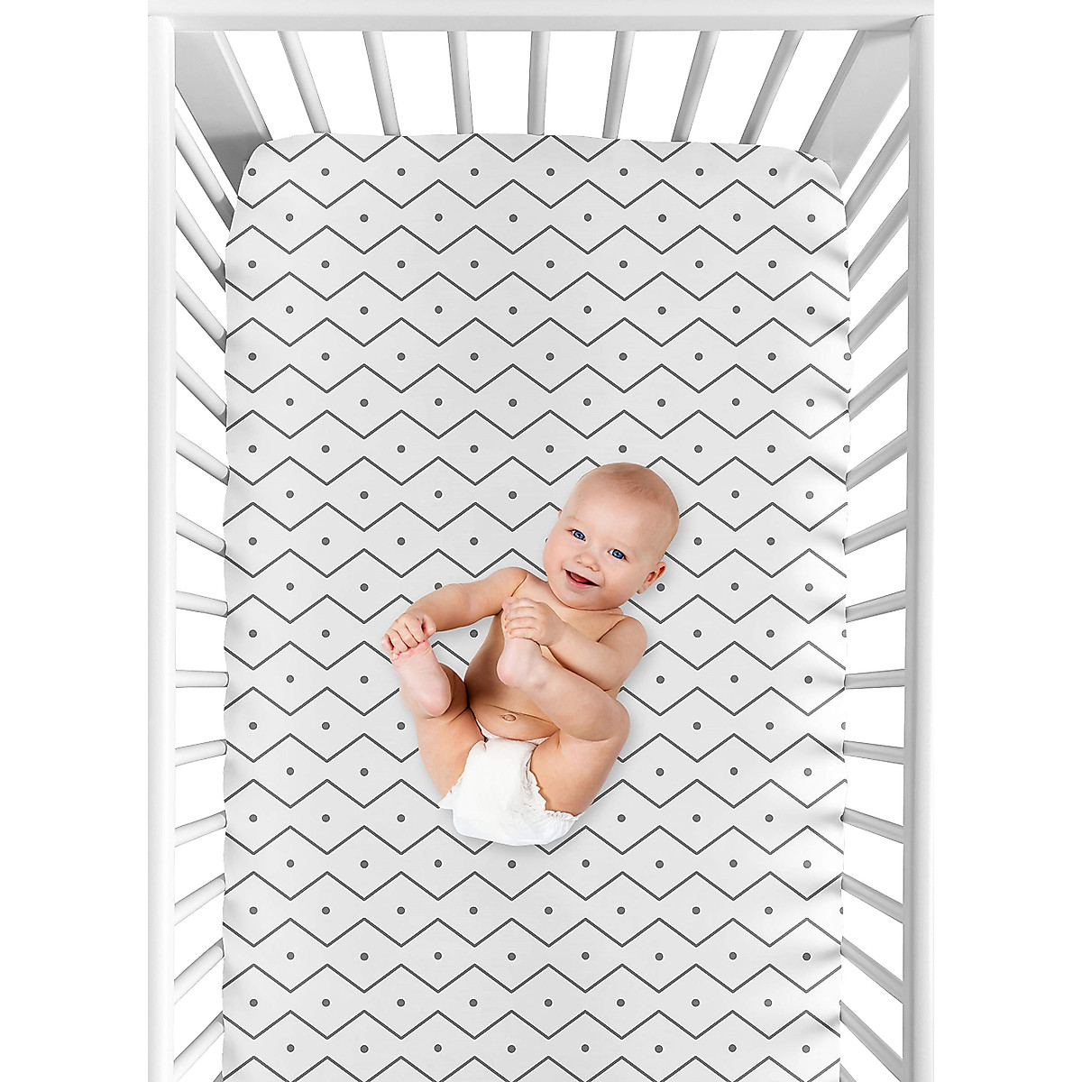 Fitted Crib Sheet for Blue and Green Modern Dinosaur Baby/Toddler Bedding Set Collection - Grey Chevron Prehistoric Print