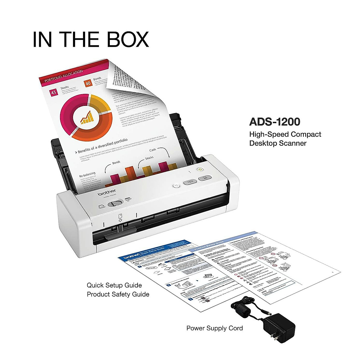 Brother Easy-to-Use Compact Desktop Scanner, ADS-1200, Fast Scan Speeds, Ideal for Home, Home Office or On-The-Go Professionals