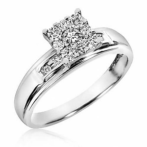 Creative jewels20 2.50 CT Round Cut Diamond His & Her Trio Engagement Wedding Ring Set 14k White Gold Finish (5)