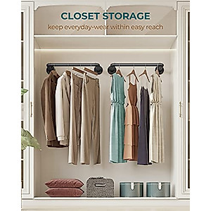 OROPY Industrial Pipe Clothes Rack 21.6” Set of 2, Heavy Duty Wall Mounted Black Iron Garment Bar, Multi-Purpose Clothing Hanging Rod for Laundry Room and Closet Storage