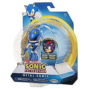 Sonic The Hedgehog Collectible Metal Sonic 4" Bendable Flexible Action Figure with Bendable Limbs & Spinable Friend Disk Accessory Perfect for Kids & Collectors Alike for Ages 3+