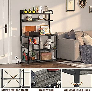 Topfurny Baker's Rack with Power Outlet, Coffee Station, Microwave Oven Stand, Kitchen Shelf, Microwave Cart, 7-Tier Microwave Stand or Coffee Bar Table Organizer, for Spice, Pots and Pans Organizer