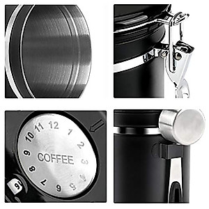 Coffee Container Airtight Coffee Canister, Coffee Stainless Steel Container for the Kitchen, Coffee Ground -One Way Co2 Valve Airtight Coffee Canister (Black,1.5L)…