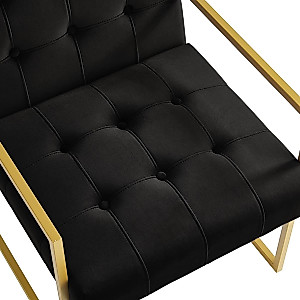 24KF Modern Black Velvet Button Tufted Accent Chair with Golden Metal Stand, Decorative Furniture Chairs for Living Room Bedroom - Black