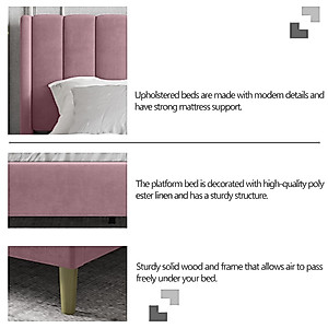 Zoophyter Upholstered Platform Bed Frame Twin Size with Headboard,Mattress Foundation/Strong Wooden Slats Support/No Box Spring Needed/Easy Assembly Pink