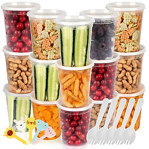 [50 Pack, 2 Size] Food Storage Containers with Lids,16oz, 32oz Plastic Airtight Deli Food Containers w Spoons, Microwave Freezer Food Container, BPA-Free Dishwasher Leakproof Clear Takeout Meal Preps