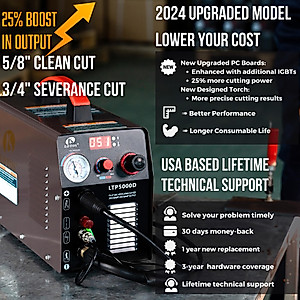 LOTOS LTP5000D Plasma Cutter, 2024 Upgraded 5/8" 16mm Clean Cut 3/4" 20mm Severance Cut 50A Non-Touch Pilot Arc Plasma Metal Cutter Machine, Plasma Cutting Equipment, Dual Voltage 120V or 240V, Brown