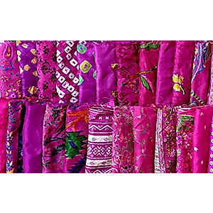 Vintage Fabrics Crafts Sari Silk Fabric Lot Vintage Sari Fabric Material Remnant 50 Small Pieces Magenta Craft Scrapbook Art Doll Junk Journal, 6 Inches