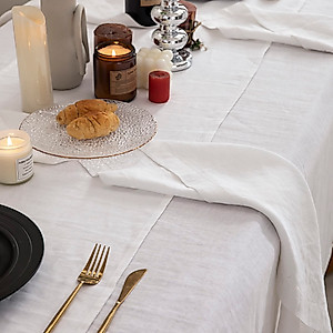 EVERLY Pure Linen Hemstitch Tablecloth,100% Stonewashed French Linen tablecloths for Kitchen Dining Rectangle Tables,60x108Inch Machine Washable Christmas Thanksgiving Organic Tablecloth-White