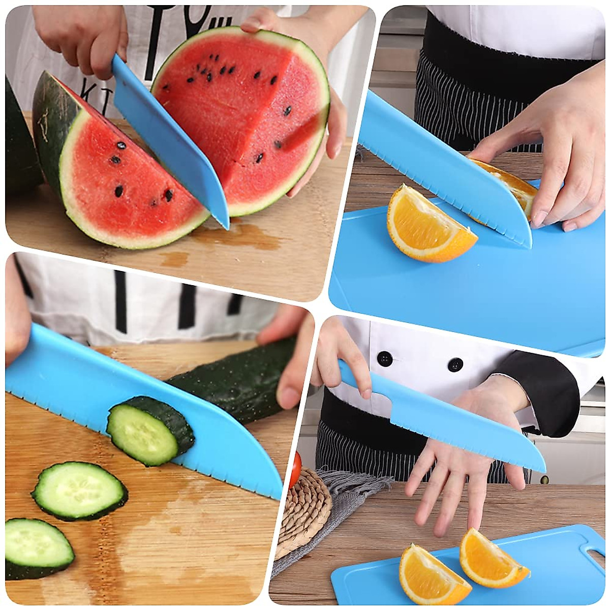 jawbush 11" Plastic Serrated Knives Set to Cut Salad, Bread, Brownies or Lasagna, Professional Large Lettuce Knife to Prevent Browning, Nylon Knife for Nonstick Pans, Durable Chef's Knife, 4 Pcs