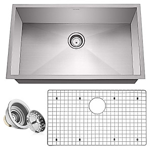 Miligoré 32" x 19" x 10" Deep Single Bowl Undermount Zero Radius 16-Gauge Stainless Steel Kitchen Sink - Includes Drain/Grid