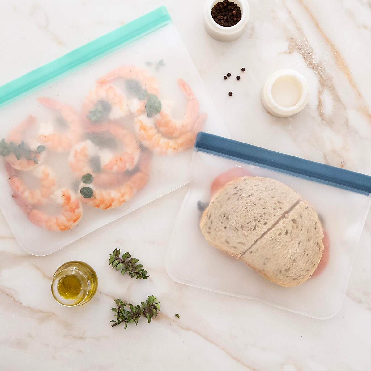 OGGI Reusable Food Storage Bags - Set 6 - Ideal Lunch Bags, Freezer Bags, Sandwich Bags, Snack Bags, Storage Bags, Snack Bag for Travel - Food-Grade BPA-Free - (2) 11x8" / (2) 8.5x7" / (2) 8.5x5"