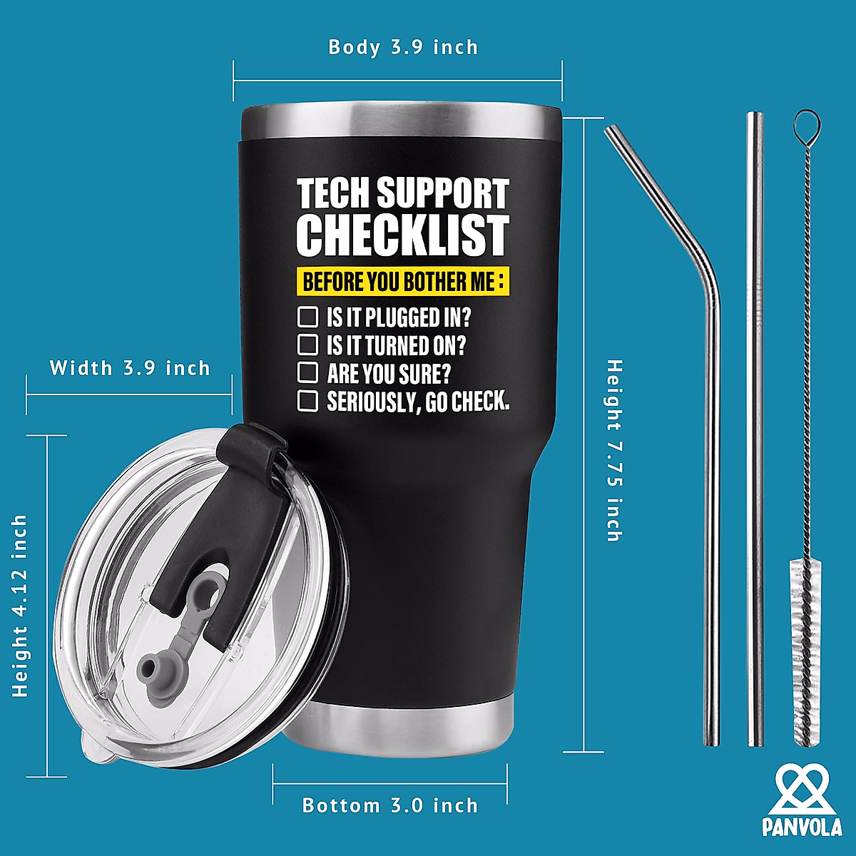Panvola Tech Support Checklist Technical Support Gifts Computer Programmer Vacuum Insulated Tumbler Travel Mug (30 oz)