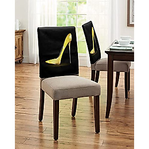 4 Pcs Dining Chair Slipcovers Golden Sexy High-Heeled Shoe,Removable Chair Back Covers Women Shining Heels on Dark Black Chair Protector for Home Kitchen Dining Room Holiday Party Decor