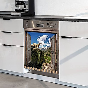 Dishwasher Magnet Cover Goats Standing Rock Beautiful View Himalayan Mountains Kheerganga Magnetic Refrigerator Stickers Decorative Appliance Cover Fridge Panels Metal Door Garage 23x26in