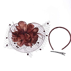 Derby Netting Mesh Headband,BOLUBILUY Feather Big Flowers Hair Band Tea Party Girls Women Wedding Bridal Fascinator Hat