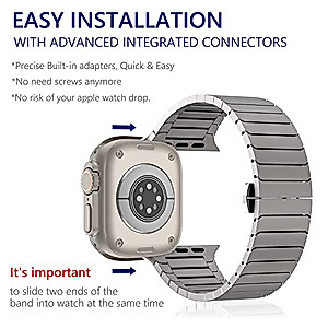 WINGLE for Apple Watch Ultra 2 Band 49mm 45mm 44mm 42mm Series 9 8 7 for Men, Stainless Steel Bands Metal Strap Wristband for Apple Watch iWatch Ultra/Ultra 2 SE 6 5 4 3 2 1 Link Women, Titanium