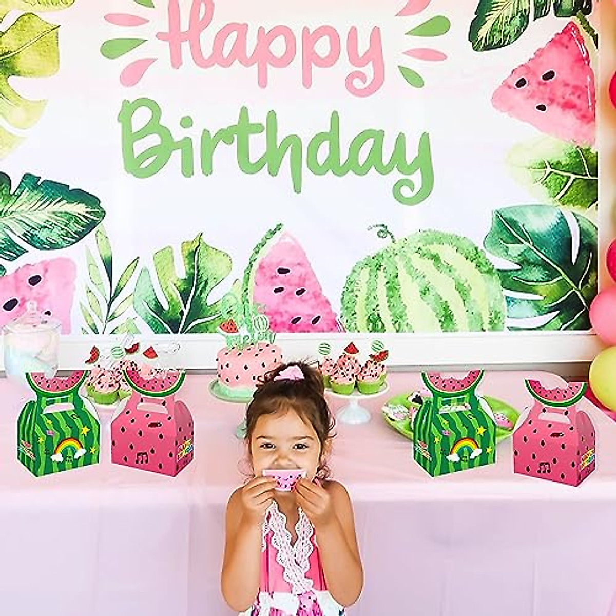 Cartoon Melon Birthday Party Supplies Goodie Bags 16 Pcs, Candy Gift Boxes for Kids Boys Girls J Watermelon One In a Melon Party Decorations Favors