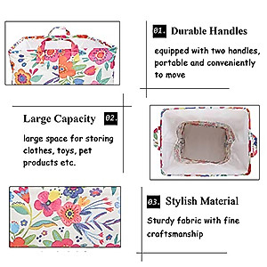 Yodo Collapsible Laundry Baskets-Large Foldable Laundry Hampers Freestanding Clothes Toy Storage Organizer with Waterproof Lining and Drawstring Closure,Flower