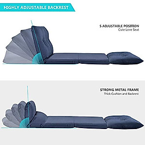 Merax Floor Gaming Sofa Chair Fabric Folding Chaise Lounge, 28" L x 41"W x 23"H, Navy Blue