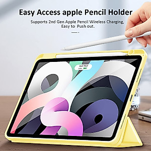 Hoidokly iPad Air 5th Generation Case 2022, iPad Air 4th Generation Case 2020 10.9 Inch with Pencil Holder [Support Touch ID and iPad 2nd Pencil Charging], Trifold Stand Smart Folio Case, Yellow
