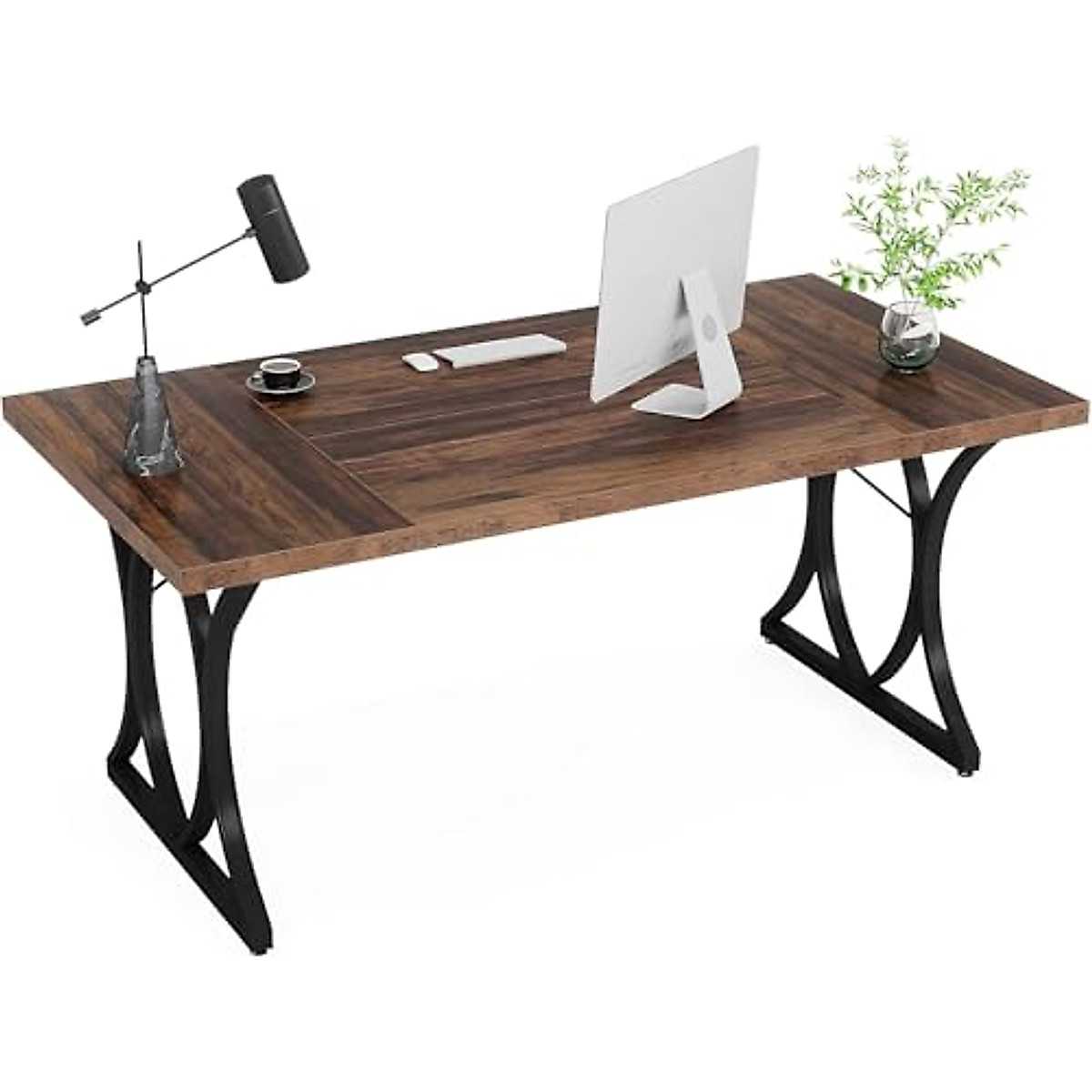 Tribesigns 63 L x31W x 30 H Executive Desk, Farmhouse Wood Computer Desk, Large Home Offcie Table with Black Metal Frame, Long Table
