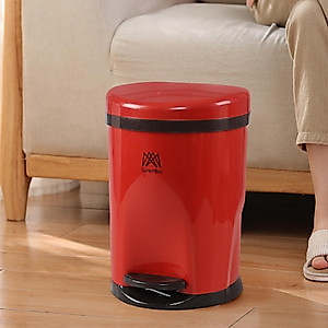 Fabnati 10 L Round Plastic Pedal Trash Can, Red Garbage Can with Foot Pedal