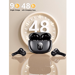 ZZU Wireless Earbuds, Bluetooth Ear Buds with Big Bass Stereo Sound, 48 Hours Playtime, Lightweight in-Ear Fit Earphones, IPX7, Hands-Free Calls with AI for iPhone, Android, Pad, Sports, Workout