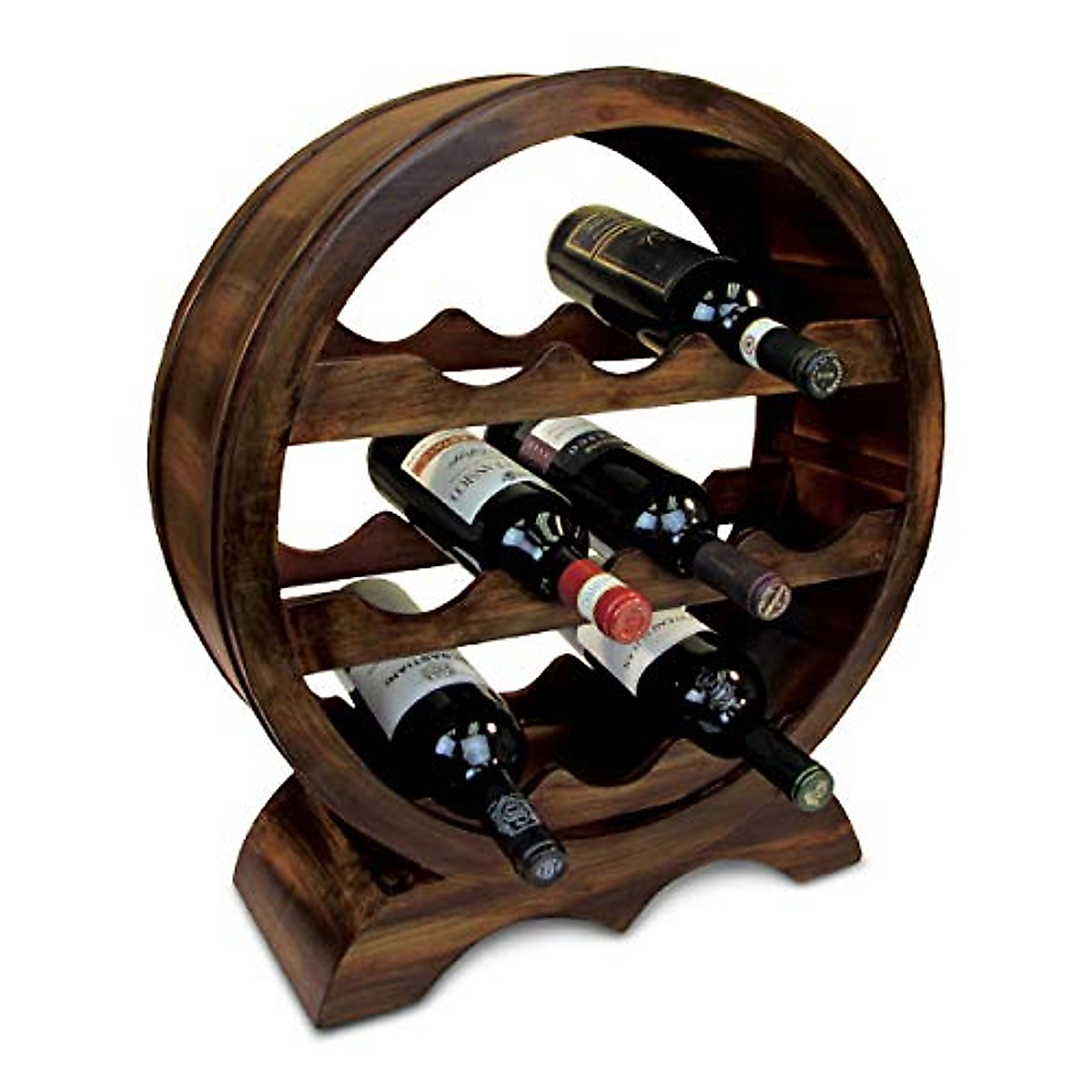 Puzzled Solomon Wine Rack - Freestanding Wooden Circle Wine Holder for 10 Wine Bottles, Decorative Wine Bottle Rack Table Top, Rustic Countertop Wine Storage Shelf Organizer for Wine Bar & Home Decor
