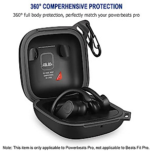 HIETON Silicone Case for Powerbeats Pro, Anti-Break Anti-Lost & Shockproof Easy Carrying Unique Dual Hole Portable Protective Case Cover with Carabiner for 2019 Newest Beats Powerbeats Pro(Black)