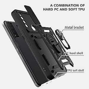 AKINIK for TCL 30 XE 5G Phone Case with Slide Camera Cover and 2pcs HD Screen Protector, 360° Rotation Ring Kickstand [Military Grade] Case for TCL 30 XE 5G (Black)