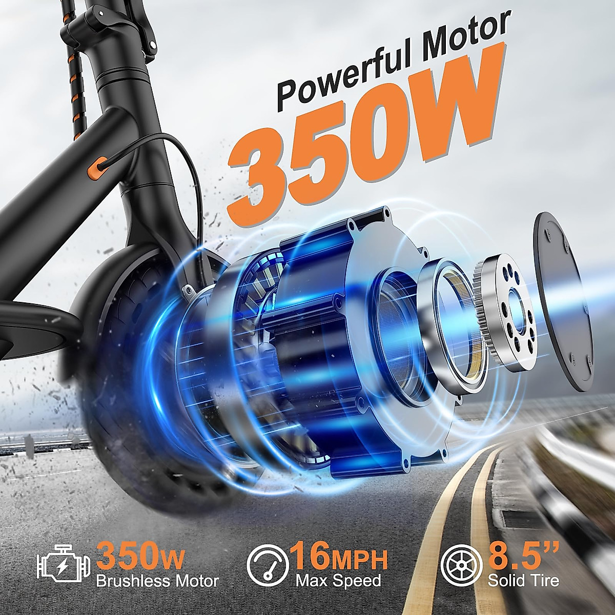 VOLPAM Electric Scooter, Powerful 350W/500W Motor, Max 12/19/28Miles Long Range, Top Speed 16/19/21 MPH, 8.5" /10'' Tires, E Scooter for Adults (8.5''-12Miles-350W)