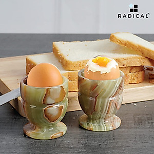 Radicaln Marble Egg Cups, Set of 2, 2.3x2.5 Inch, Green Onyx, Handmade Egg Container for Kitchen Table, Ideal for Hard and Soft Boiled Eggs