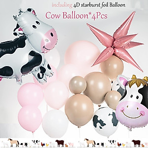 Pink Cow Balloon Garland Kit Cow Print and Pastel Pink White Tan Cowgirl Balloons for Girl my first rodeo birthday party decorations holy cow im one supplies