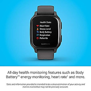 Garmin 010-02427-00 Venu Sq, GPS Smartwatch with Bright Touchscreen Display, Up to 6 Days of Battery Life, Slate Aluminum Bezel with Shadow Gray Case and Silicone Band, Slate Band