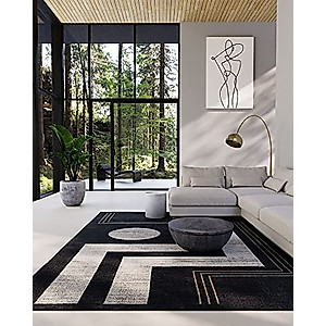 Momeni Edition Geometric Polyester Charcoal Area Rug, 7'9" x 9'10" Sized Rug for Living Room, Bedroom, Dining Room, and Kitchen
