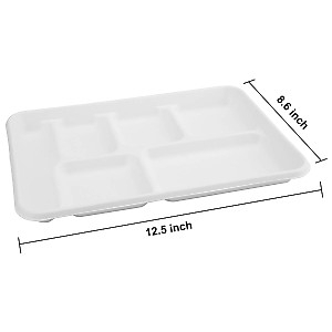 Bekith 60 Pack 6-Compartment Disposable Paper Plate, 100% Compostable Bagasse School Lunch Tray, Heavy-Duty Sectional Plates Eco-Friendly Made of Sugar Cane Fibers