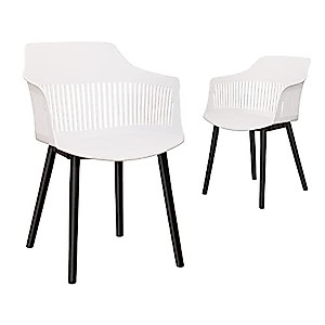 CangLong Set of 2, Modern, Hollow Back Plastic Arm Chair for Kitchen, Dining, Living Room, White 1