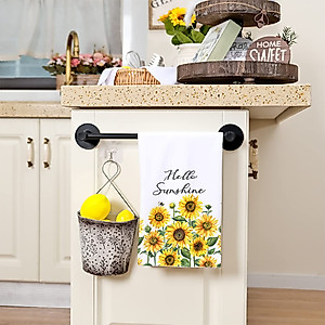 GEEORY Kitchen Towels for Summer Decor Hello Summer Sunflowers Dish Towels 18x26 Inch Ultra Absorbent Bar Drying Cloth Hand Towel for Kitchen Bathroom Party Home Decorations Set of 2