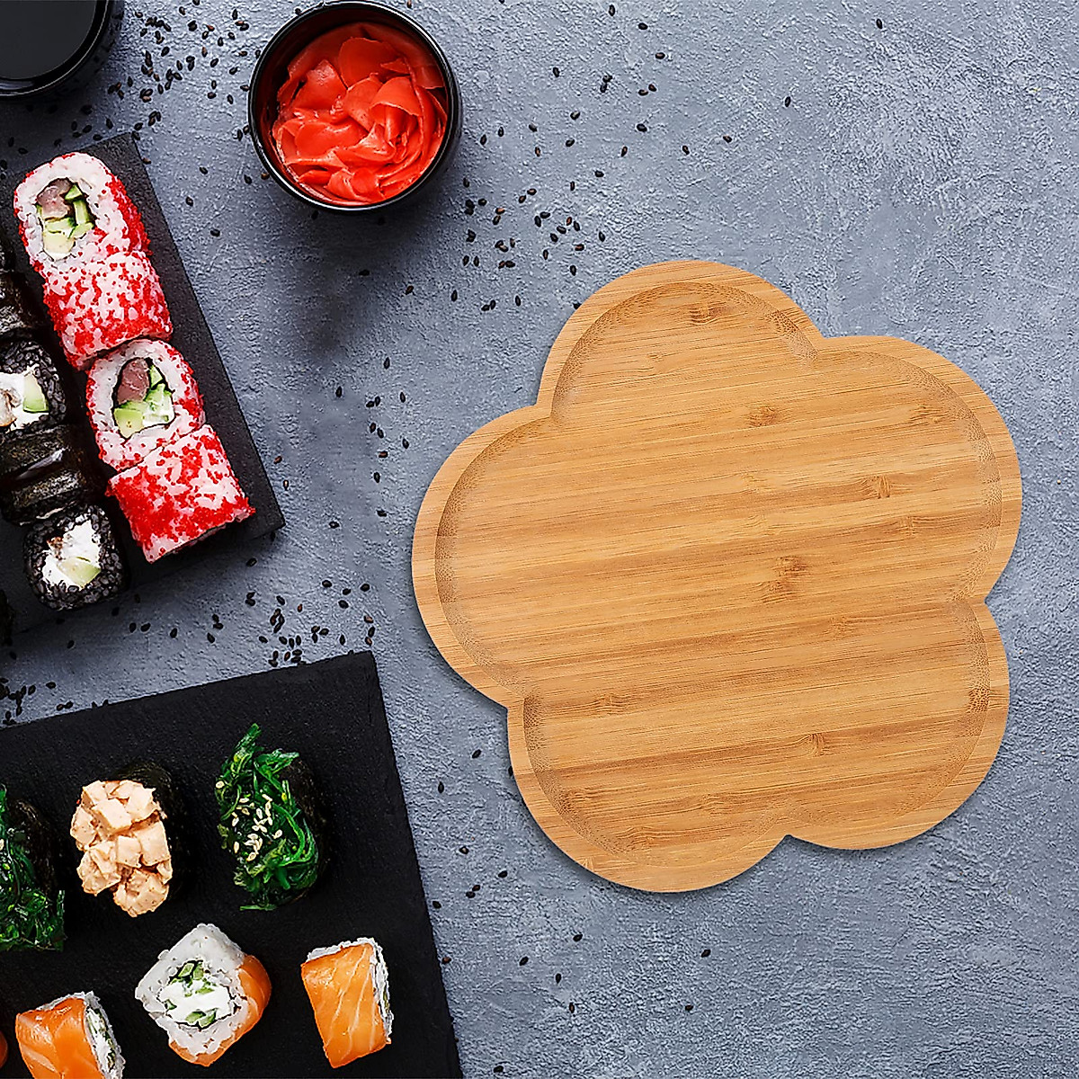 Angoily Dessert Trays Wooden Serving Tray Flower Shaped Dessert Plate Food Serving Platter Dinner Plate Appetizer Plates for Steak Fish Snack Seafood Cooking Baking Yellow Cookie Cake Pan