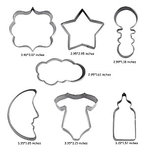 Twinkle Twinkle Little Star Themed Cookie Cutters, 7 Pack Baby Shower Baking Molds Stainless Steel Biscuit Sandwich Cake Cutter Set with Moon, Star, Cloud, Baby Onesies