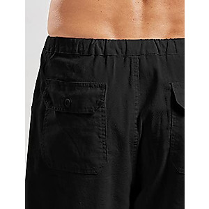 utcoco Qiuse Men's Casual Loose Fit Straight-Legs Stretchy Waist Beach Pants (X-Large, Black)