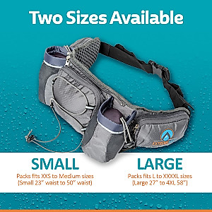 ExtremeMIST Detachable Hydration Waist Pack - Water Bottle Holder Fanny Pack | Belt with 2 Bottle Holders| Zipper Storage Pockets| Perfect for Climbing, Running, Cycling, Jogging, Hiking (Blue, Large)