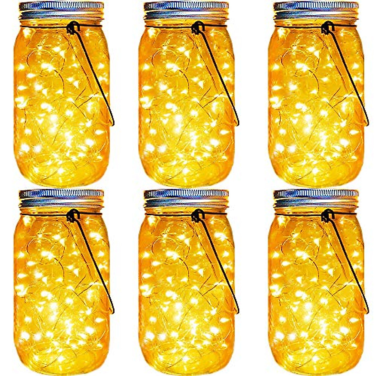 Solar Mason Jar Lights 30 Led,6 Pack Large-Size Solar Hanging Glass Jar Starry Fairy Lights,Solar Lanterns for Outdoor Patio Party Garden Decor Lights (Jars and Handles Included)