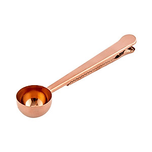 Restaurantware-1 Tbsp Coffee Scoop, 1 Multifunction Coffee Spoon - Built-In Clip, For Measuring Ground Coffee, Espresso, Coffee Beans, Protein Powder, & More, Copper-Plated Stainless Steel Tea Spoon,