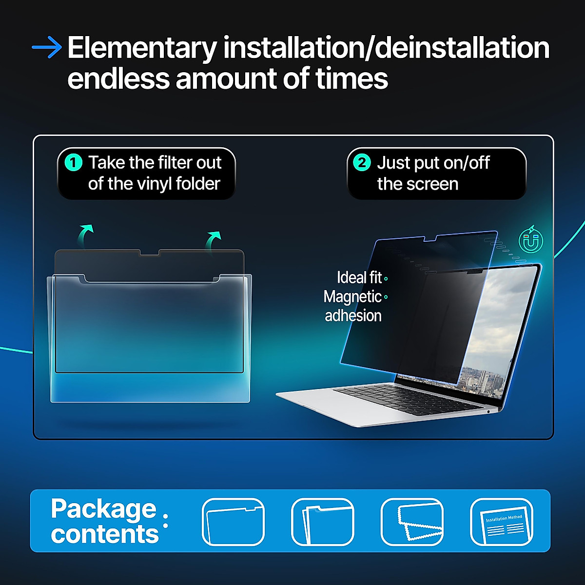 Magnetic Privacy Screen Compatible with MacBook Pro 14" 2021, 2022, 2023, 2024, M1, M2, M3, M4 Anti-Blue Light Anti-Glare Laptop Screen Protector Filter Blue Light Blocking Filter